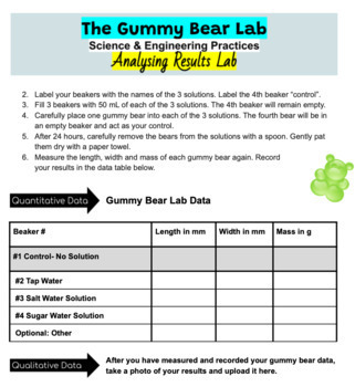 Middle School STEM Gummy Bear Osmosis Experiment Hands-On Lab SEPs NGSS ...