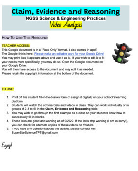 FUNNY CER Activity Commercial Claim, Evidence & Reasoning Analysis #2 ...