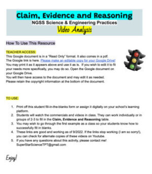 FUNNY CER Activity Commercial Claim, Evidence & Reasoning Analysis STEM ...