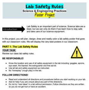 Science Lab Safety Rules Poster Project Middle School STEM Activity ...