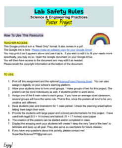Science Lab Safety Rules Poster Project Middle School STEM Activity ...