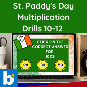 St. Paddy's Day Multiplication Drills 10-12 Boom Cards 3rd grade math ...
