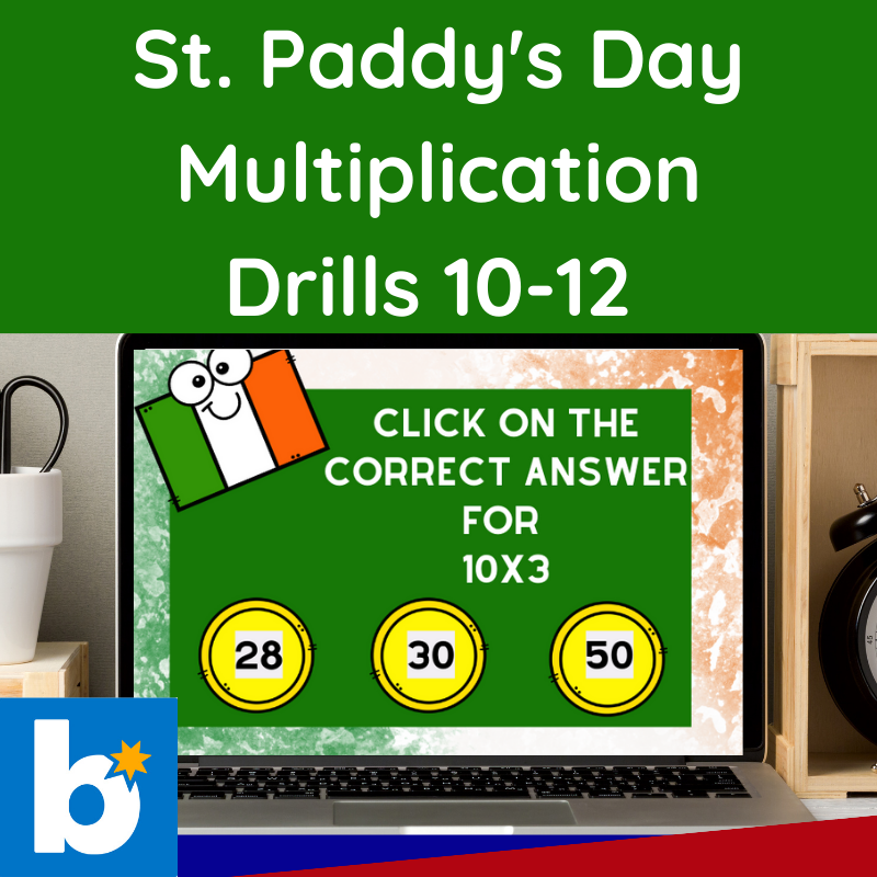 St. Paddy's Day Multiplication Drills 10-12 Boom Cards 3rd grade math ...