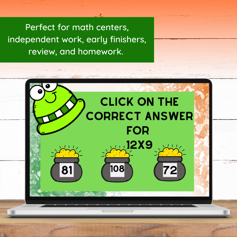 St. Paddy's Day Multiplication Drills 10-12 Boom Cards 3rd grade math ...