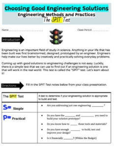 Engineering Design Process Activity Choosing Good Solutions Test NGSS ...