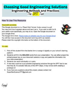 Engineering Design Process Activity Choosing Good Solutions Test NGSS ...
