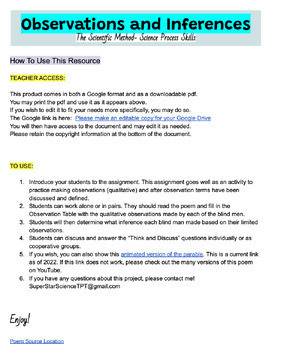 Middle School STEM Activity Science Observations & Inferences Analysis ...