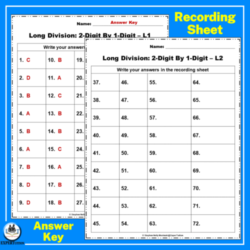 2 Digit by 1 Digit Long Division Practice Task Cards | With and Without ...