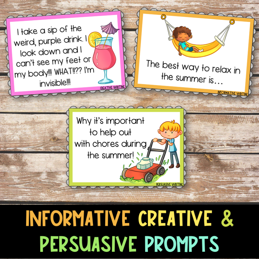 Summer Writing Prompts - Task Cards - Creative Persuasive Informative ...