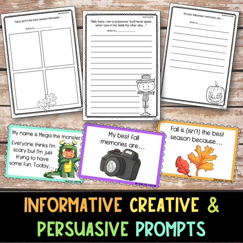 Fall Writing Prompts BUNDLE - Task Cards - Fall Writing Papers Autumn ...