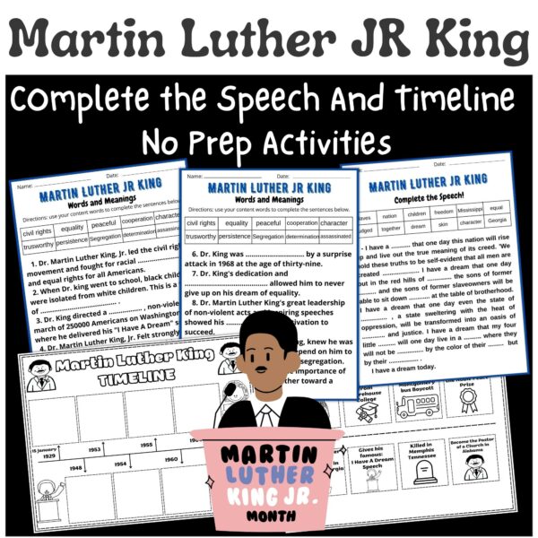 Martin Luther King JR No Prep Activities | MLK Famous Speech I have A ...