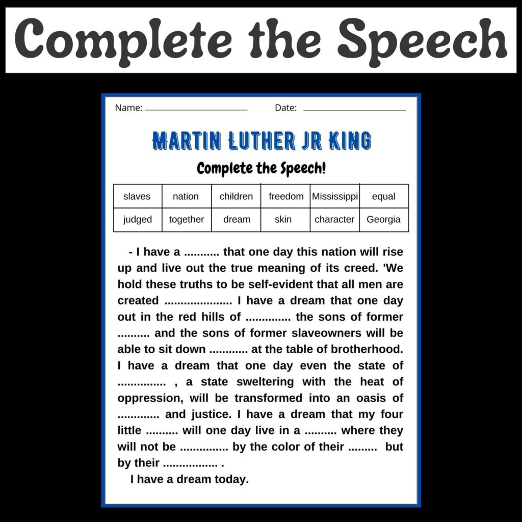 Martin Luther King JR No Prep Activities | MLK Famous Speech I have A ...