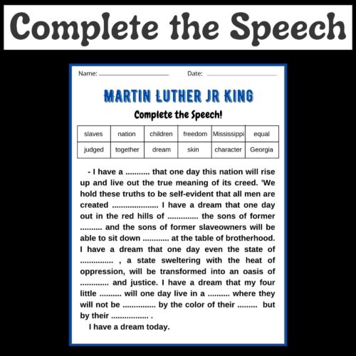 Martin Luther King JR No Prep Activities | MLK Famous Speech I have A ...