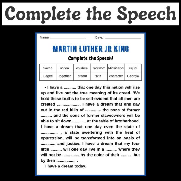 Martin Luther King JR No Prep Activities | MLK Famous Speech I have A ...
