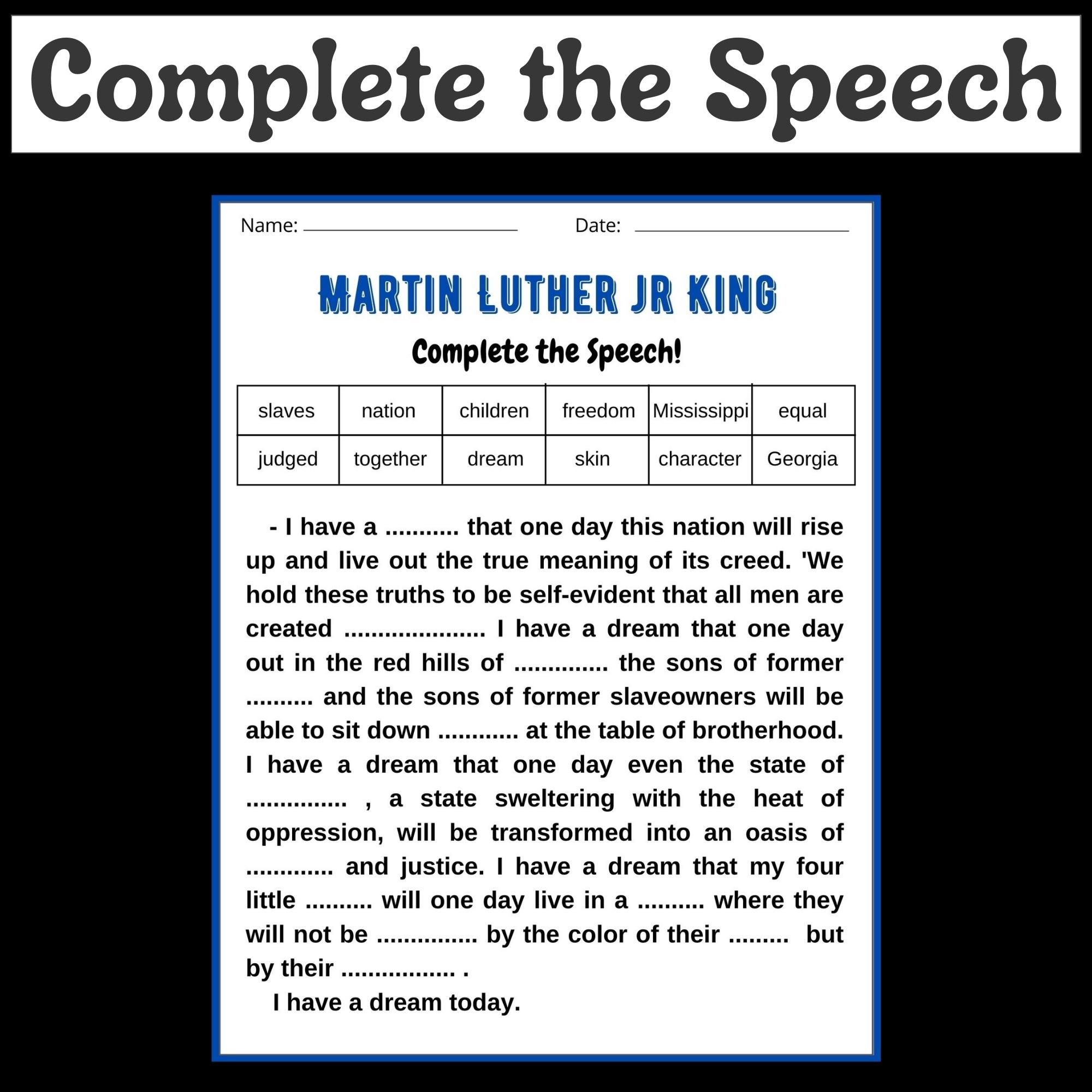 Martin Luther King JR No Prep Activities | MLK Famous Speech I have A ...