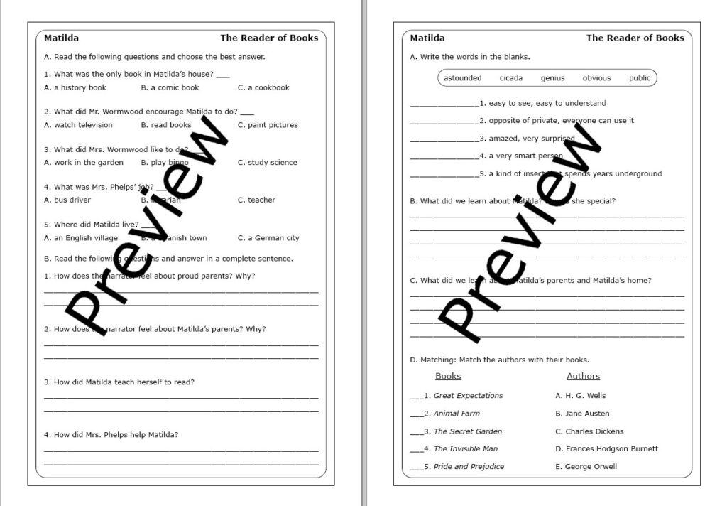 Roald Dahl "Matilda" worksheets | Made By Teachers