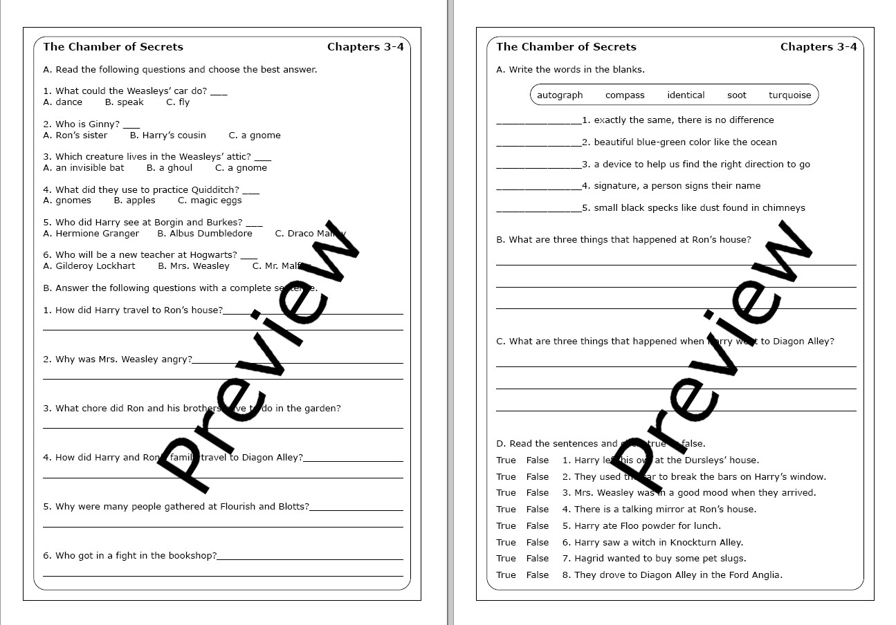 Harry Potter and the Chamber of Secrets worksheets | Made By Teachers