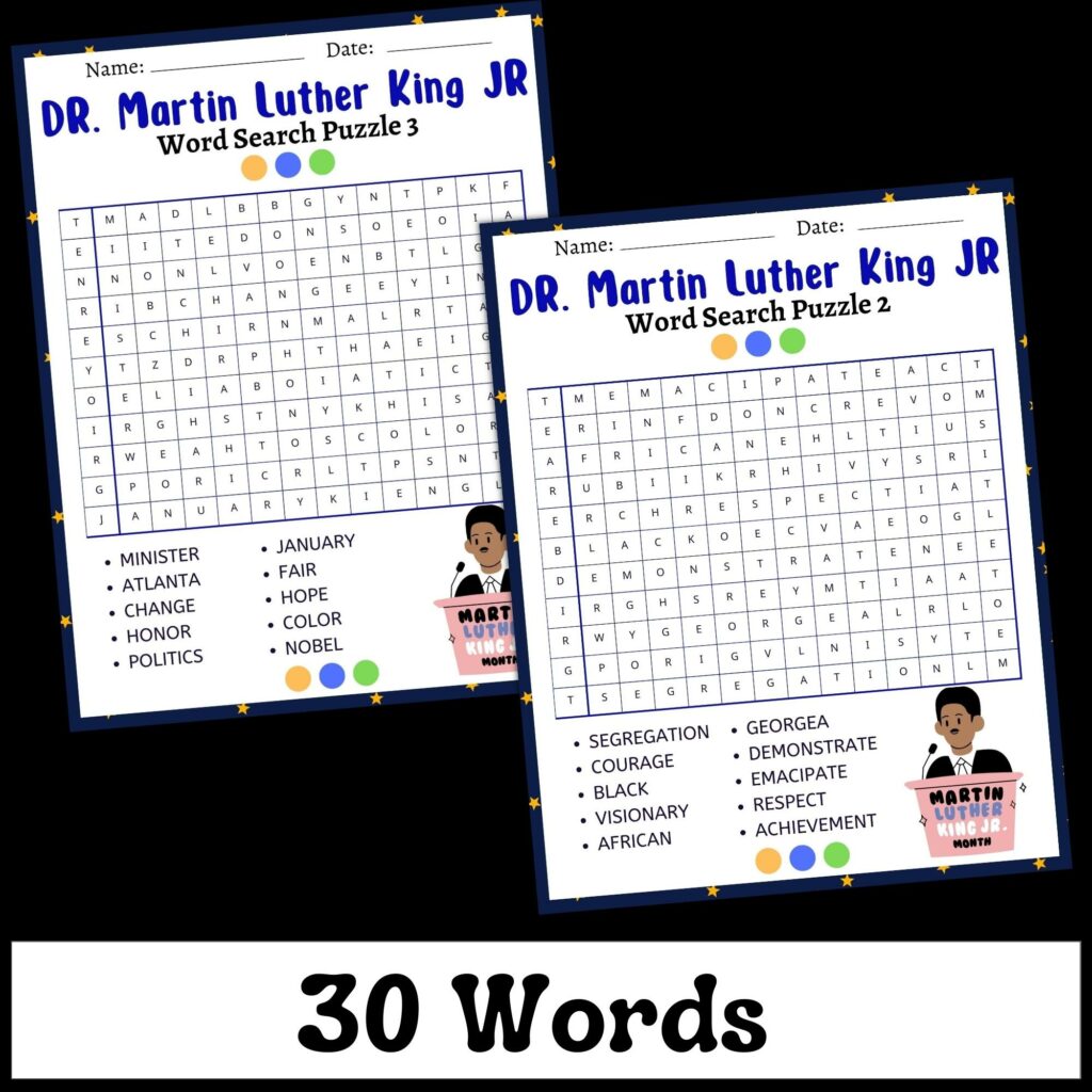 Martin Luther King JR Word Search Puzzle | MLK No Prep Activity Games ...