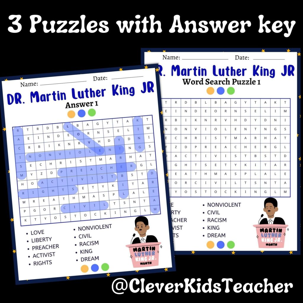 Martin Luther King JR Word Search Puzzle | MLK No Prep Activity Games ...