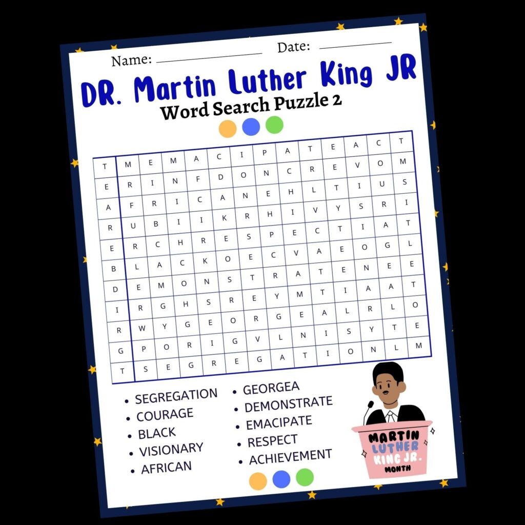 Martin Luther King JR Word Search Puzzle | MLK No Prep Activity Games ...
