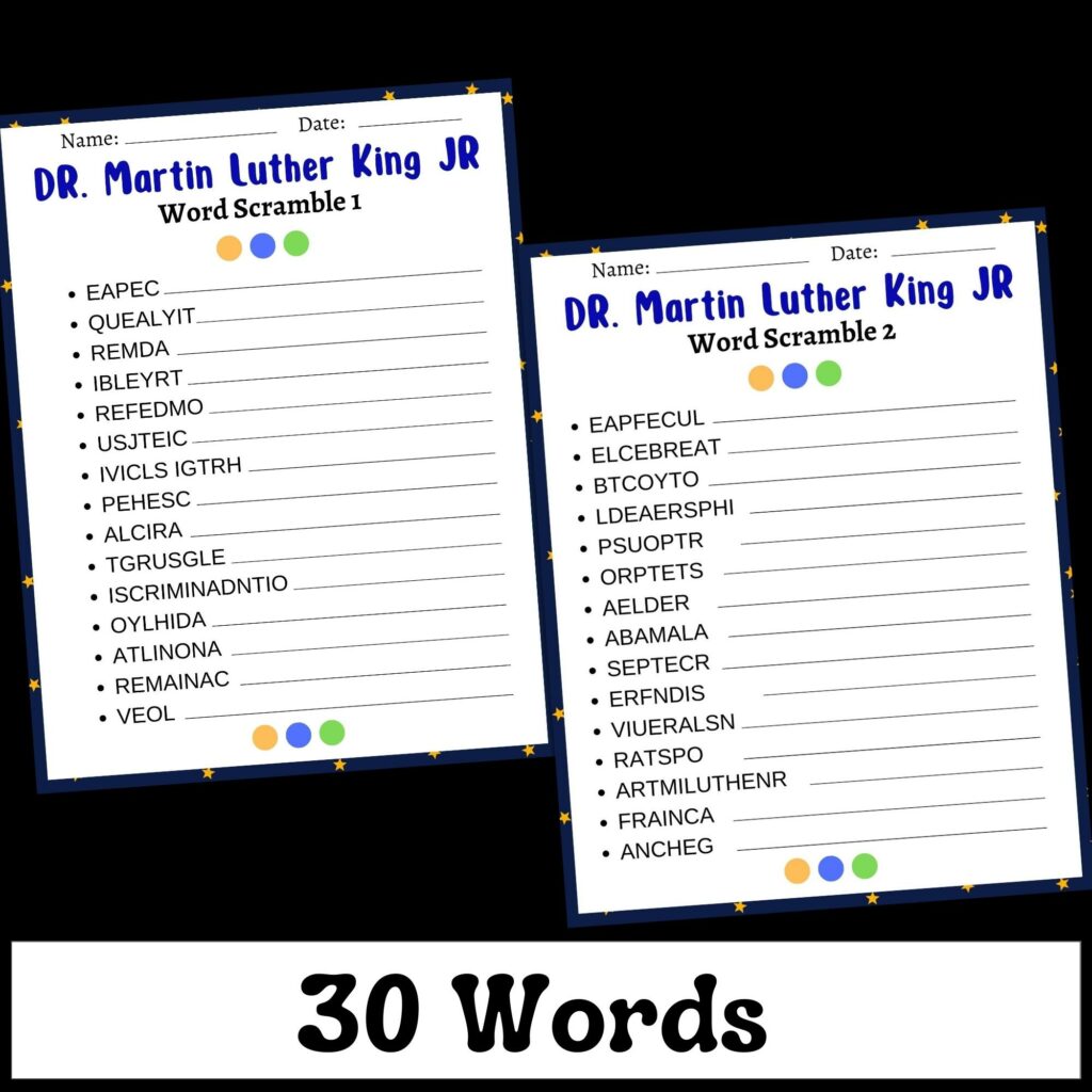Martin Luther King JR Word Scramble Game | MLK No Prep Activity Games ...