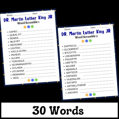Martin Luther King JR Word Scramble Game | MLK No Prep Activity Games ...