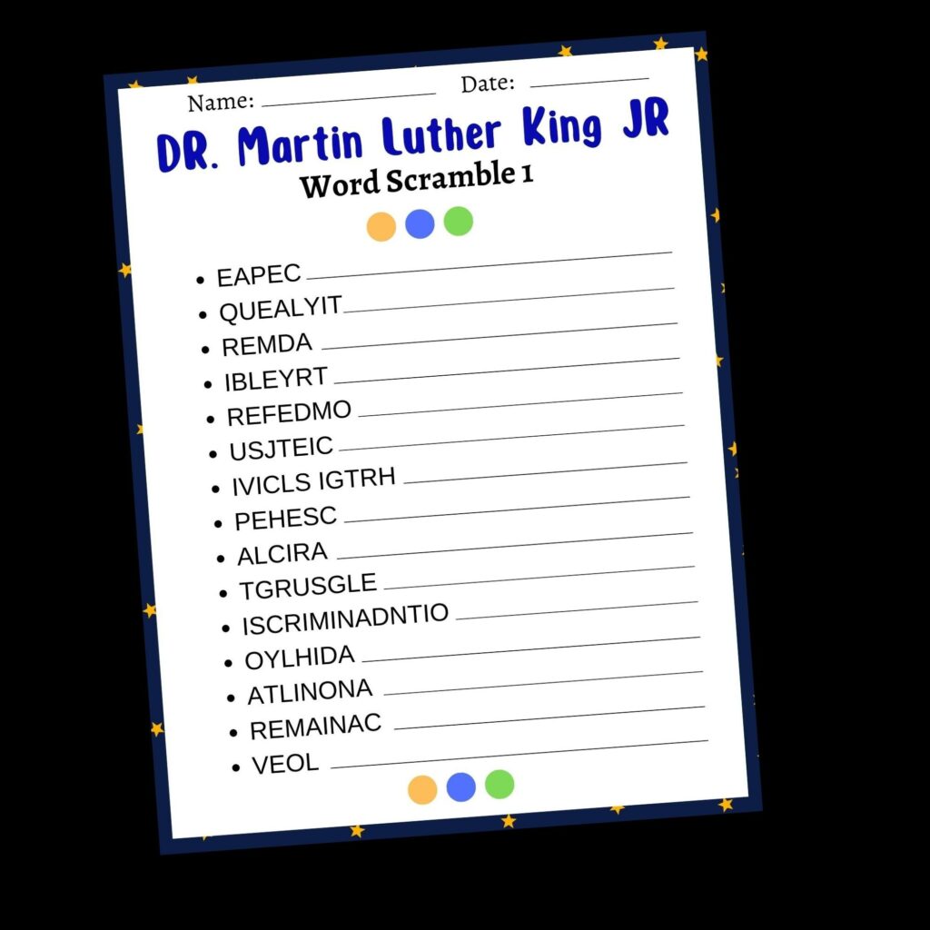 Martin Luther King JR Word Scramble Game | MLK No Prep Activity Games ...