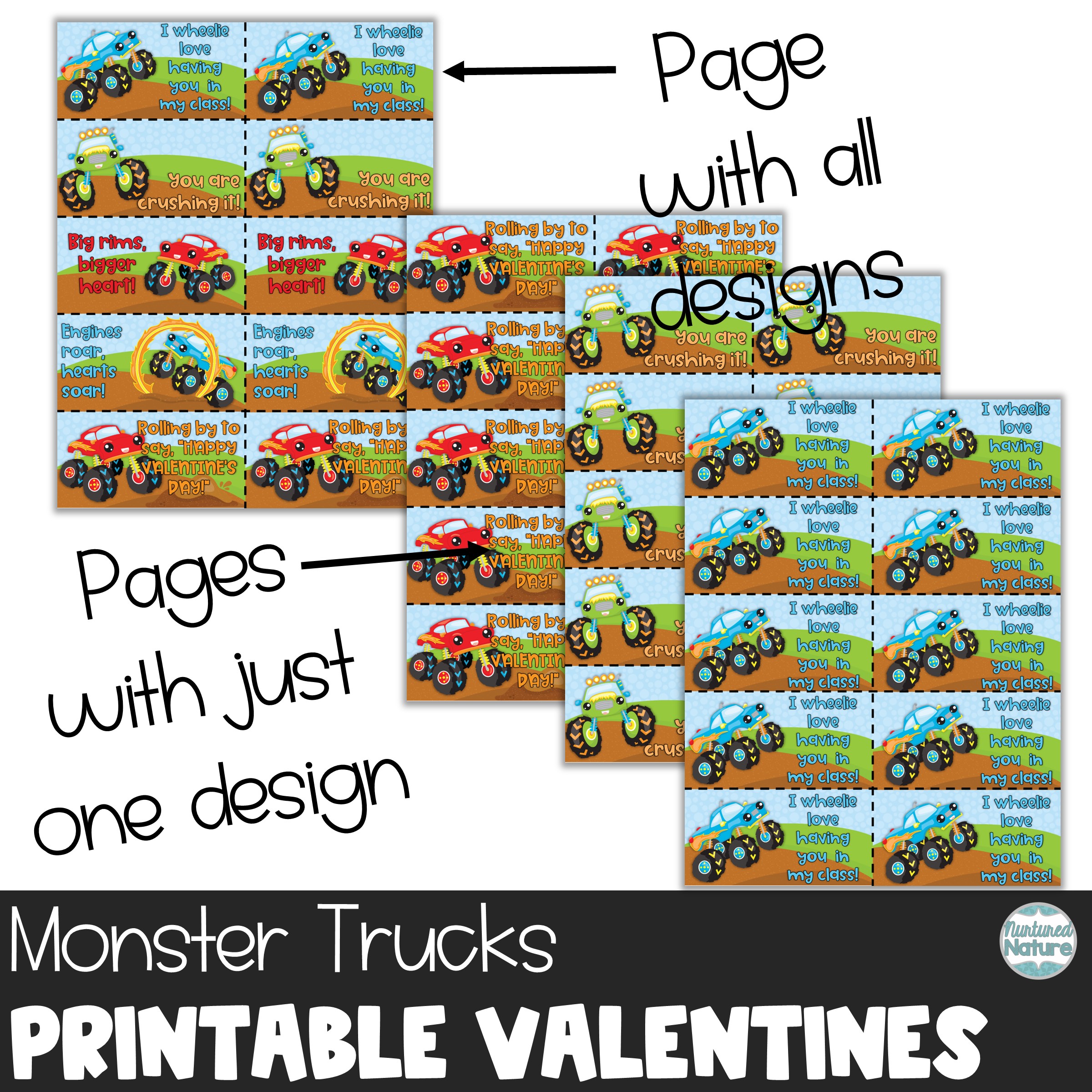 Monster Truck Printable Valentine’s Day Cards for Students | Made By ...