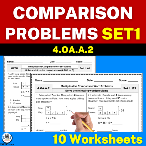 Multiplicative Comparison Word Problems Practice Worksheets Bundle ...