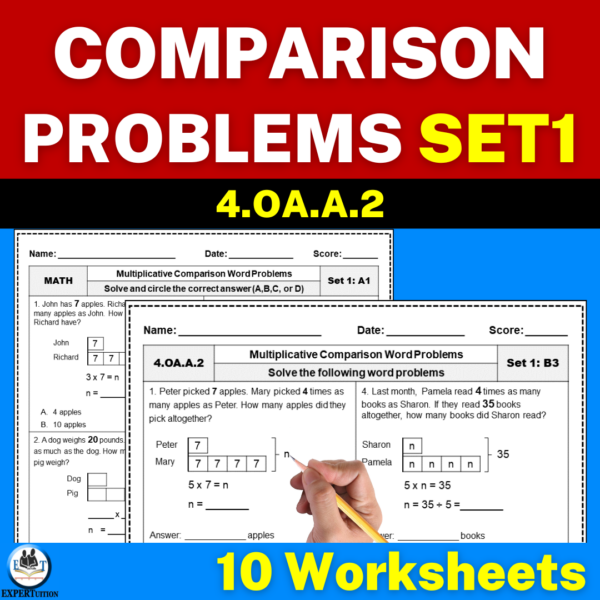 Multiplicative Comparison Word Problems Worksheets & Task Cards Bundle ...