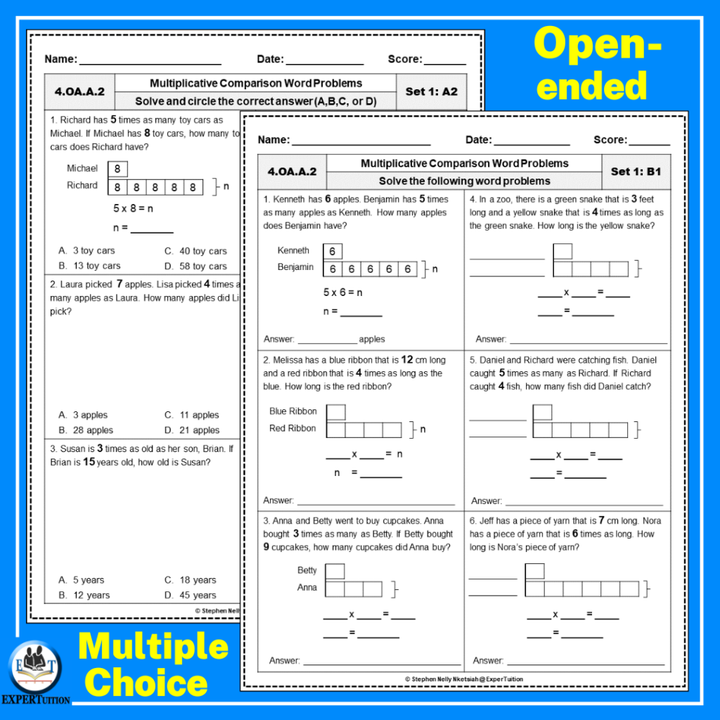 Multiplicative Comparison Word Problems Worksheets – Set 1 | Made By ...