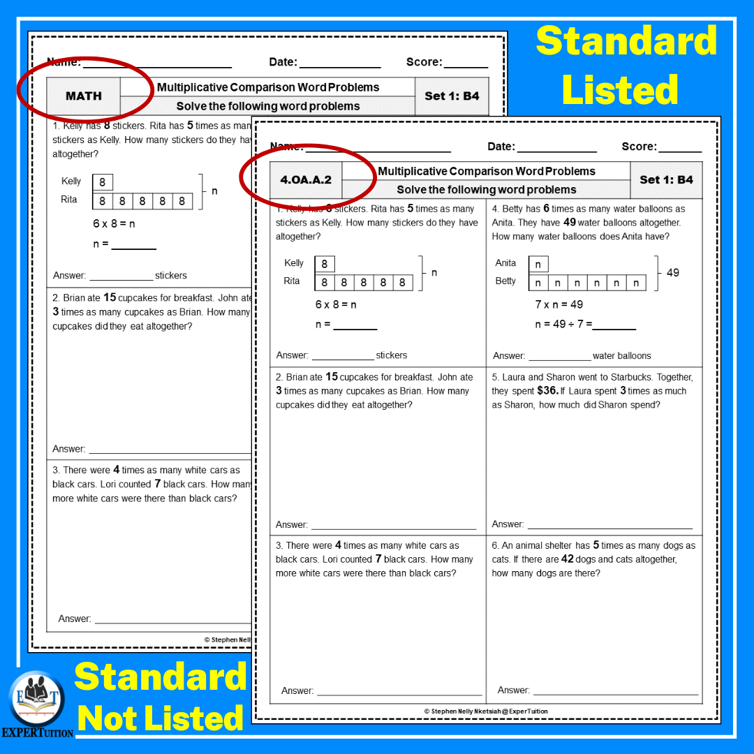 Multiplicative Comparison Word Problems Worksheets – Set 1 | Made By ...