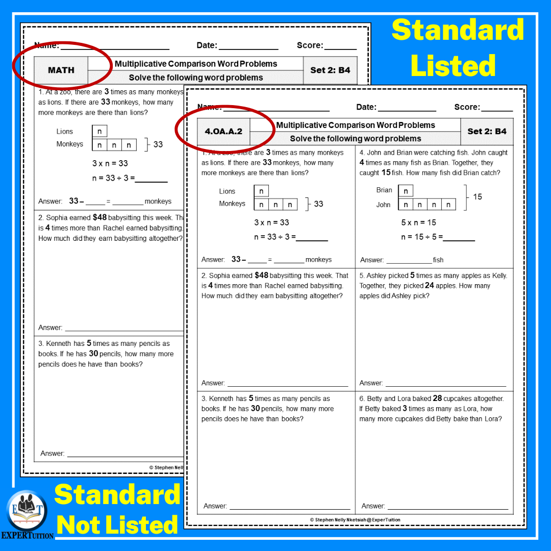 Multiplicative Comparison Word Problems Worksheets – Set 2 | Made By ...