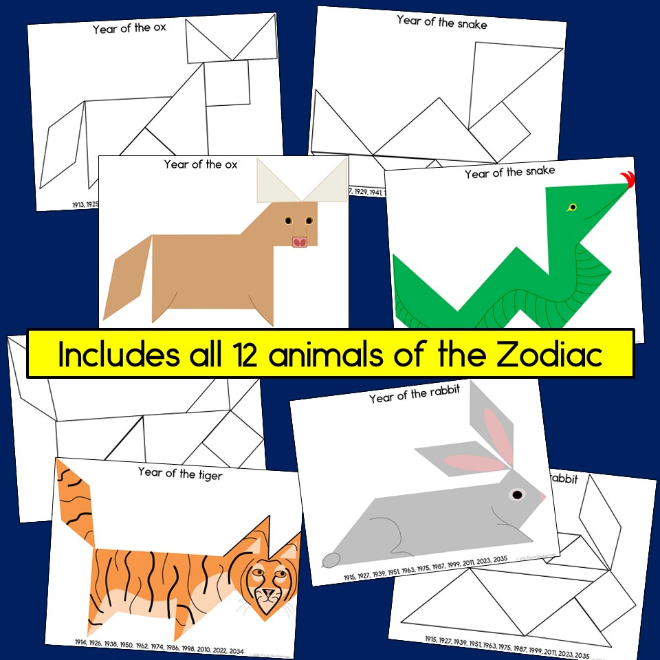 Chinese New Year 2023 Printable Tangram Puzzles 2D Shapes Math Center ...