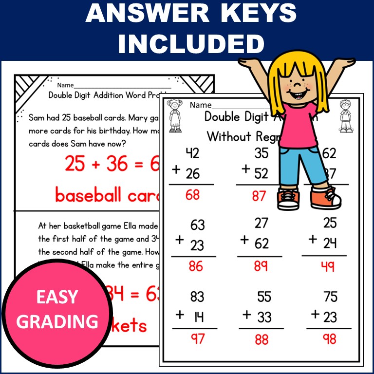 Double Digit Addition Worksheets With Regrouping Without Regrouping ...
