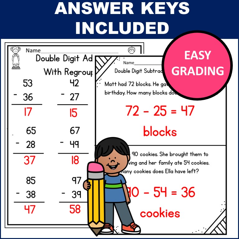 Double Digit Subtraction Worksheets With Regrouping Without Regrouping ...