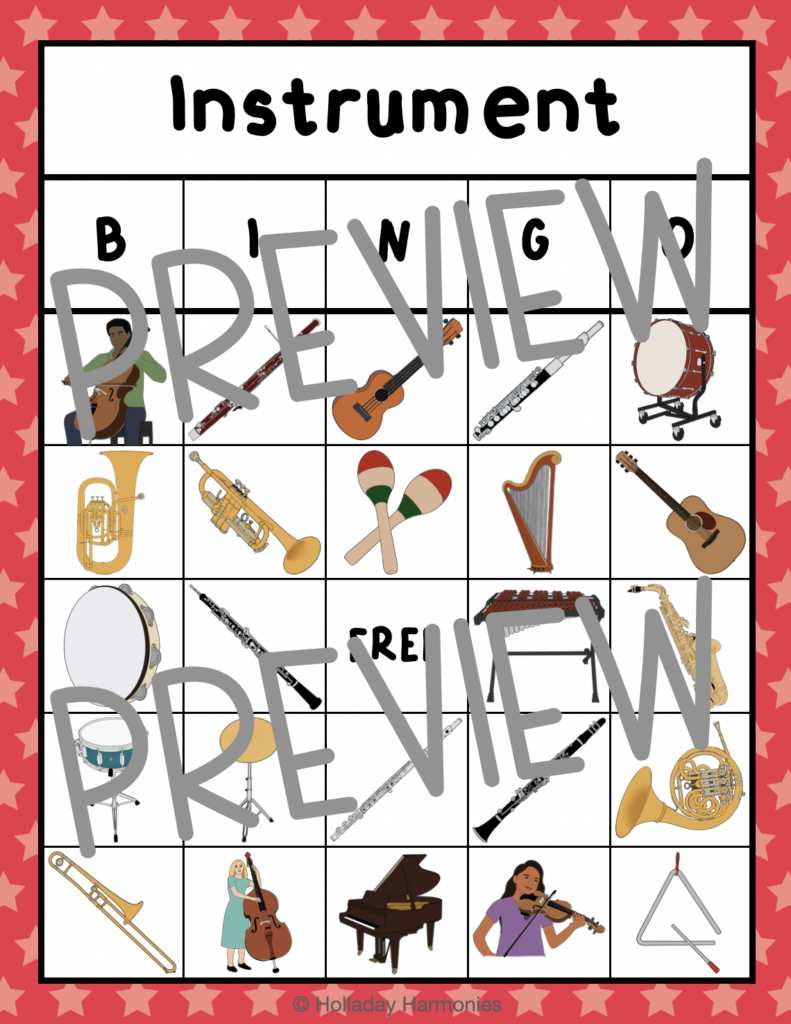 Music Bingo Game – Musical Instrument Bingo for Instrument Families ...