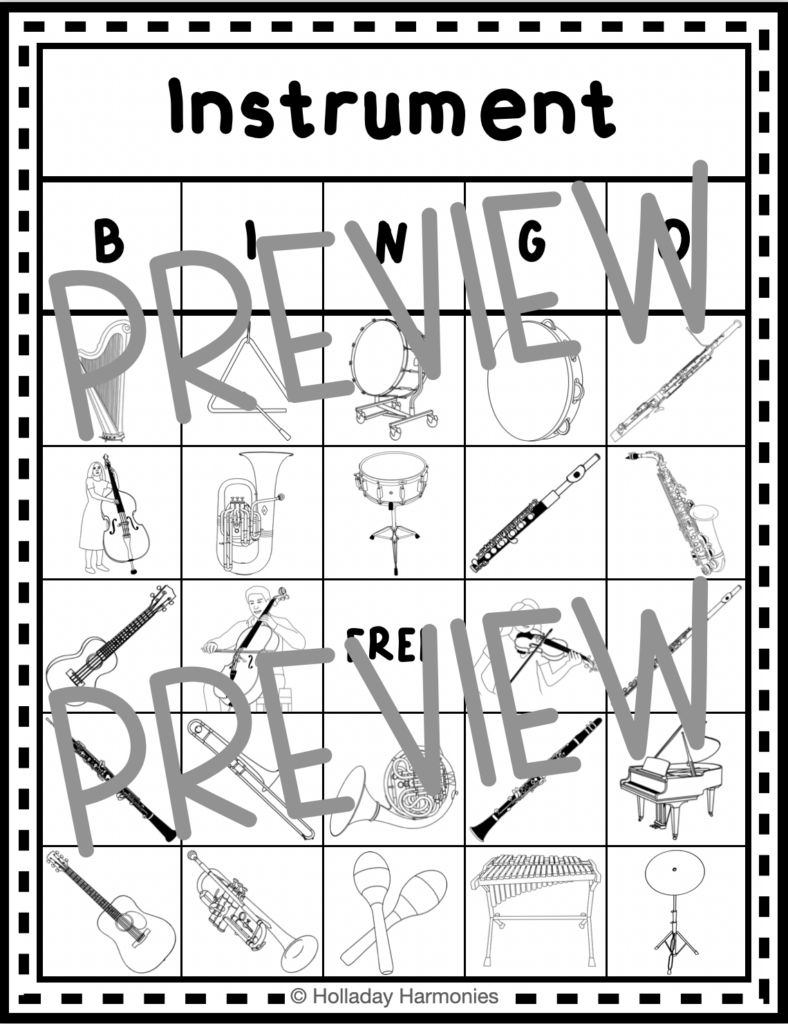 Music Bingo Game – Musical Instrument Bingo for Instrument Families ...