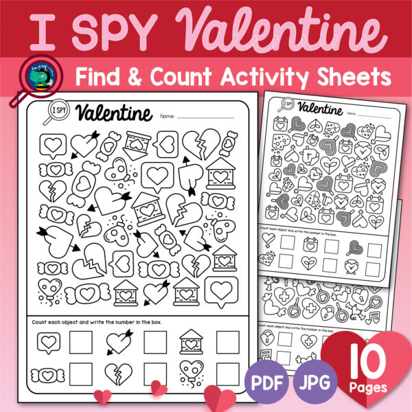 I Spy Valentine’s Day | Find and Count Activity Sheets | Printable ...