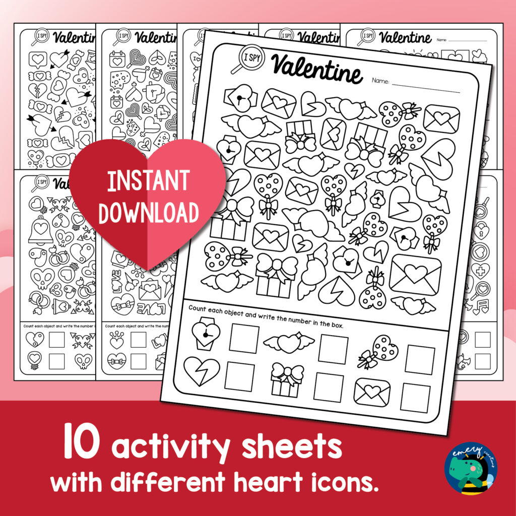 I Spy Valentine’s Day | Find and Count Activity Sheets | Printable ...