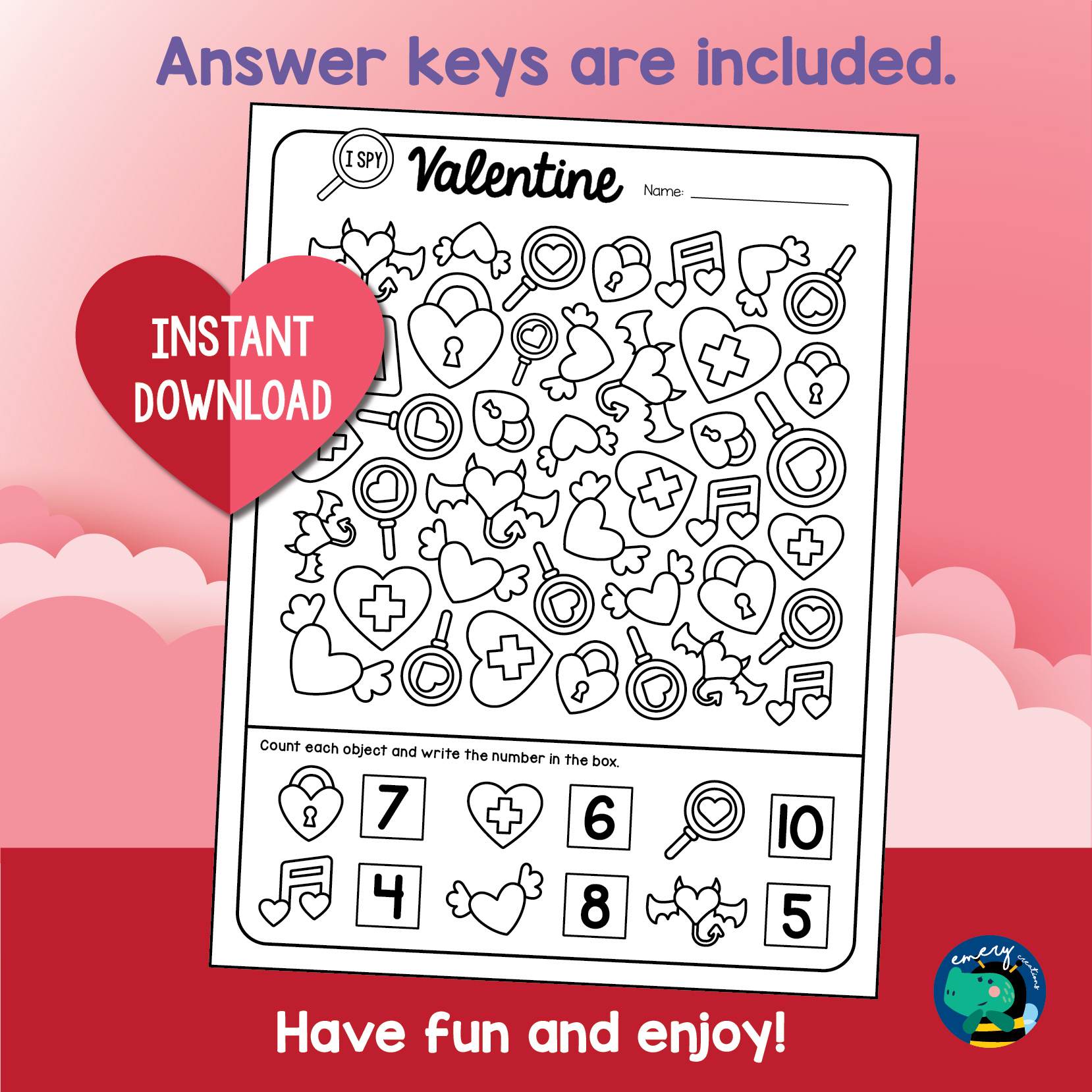 I Spy Valentine’s Day | Find and Count Activity Sheets | Printable ...