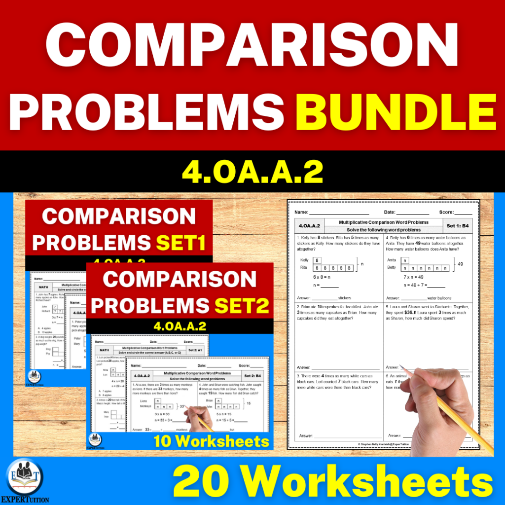 Multiplicative Comparison Word Problems Practice Worksheets Bundle ...