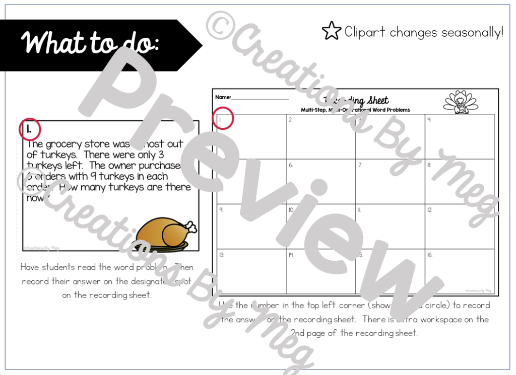 Thanksgiving: Multi-Step Word Problem Task Cards for Third and Fourth ...