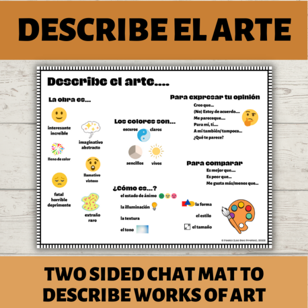 Describe el arte | Spanish Art Unit Chat Mat I Interpersonal | Speaking ...