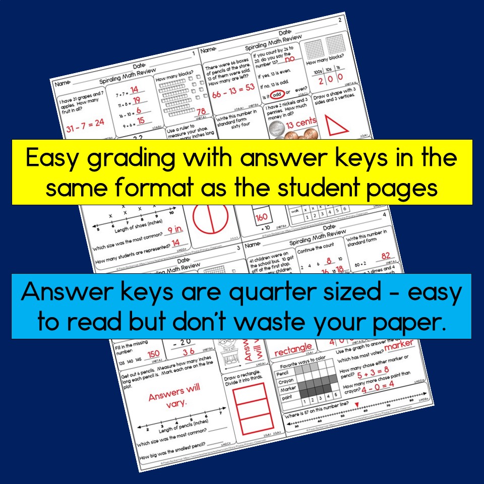 Math Spiral Review | 2nd Grade Daily Worksheets Morning Work Homework ...