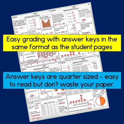 Math Spiral Review | 2nd Grade Daily Worksheets Morning Work Homework ...