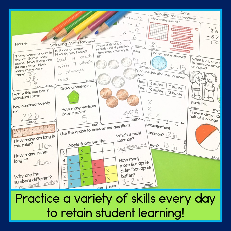 Math Spiral Review | 2nd Grade Daily Worksheets Morning Work Homework ...