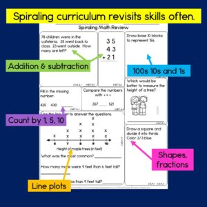 Math Spiral Review | 2nd Grade Daily Worksheets Morning Work Homework ...