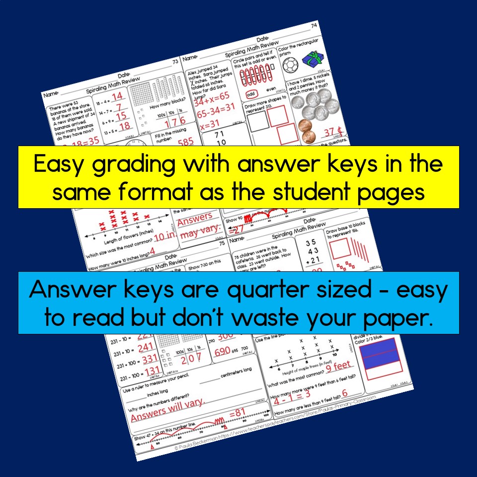 Math Spiral Review | 2nd Grade Daily Worksheets Morning Work Homework ...
