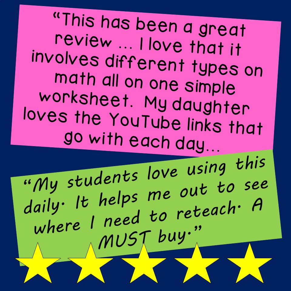 Math Spiral Review | 2nd Grade Daily Worksheets Morning Work Homework ...